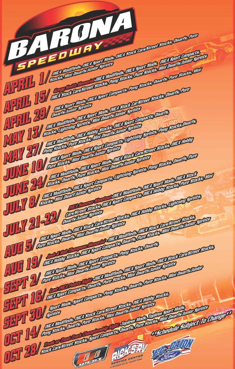 2023 SCHEDULE – Barona Speedway