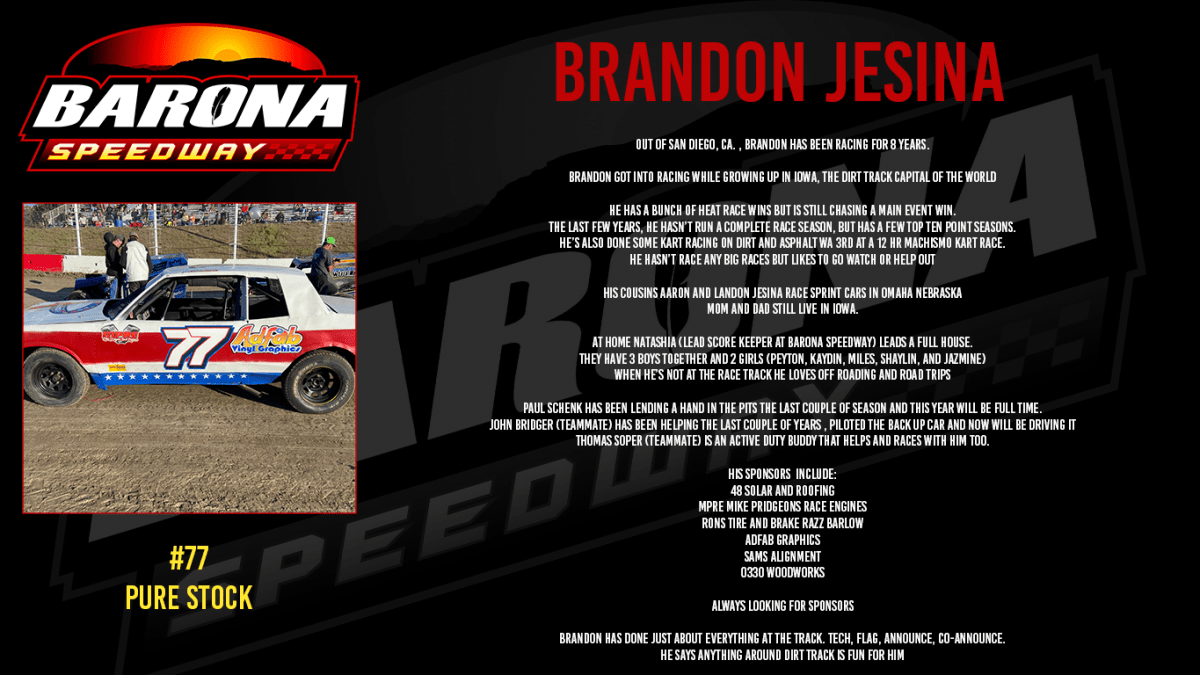 Driver Highlight – Brandon Jesina – Barona Speedway